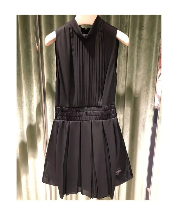 Prada Sablé And Re-nylon Sleeveless Jumpsuit With Pleated Details