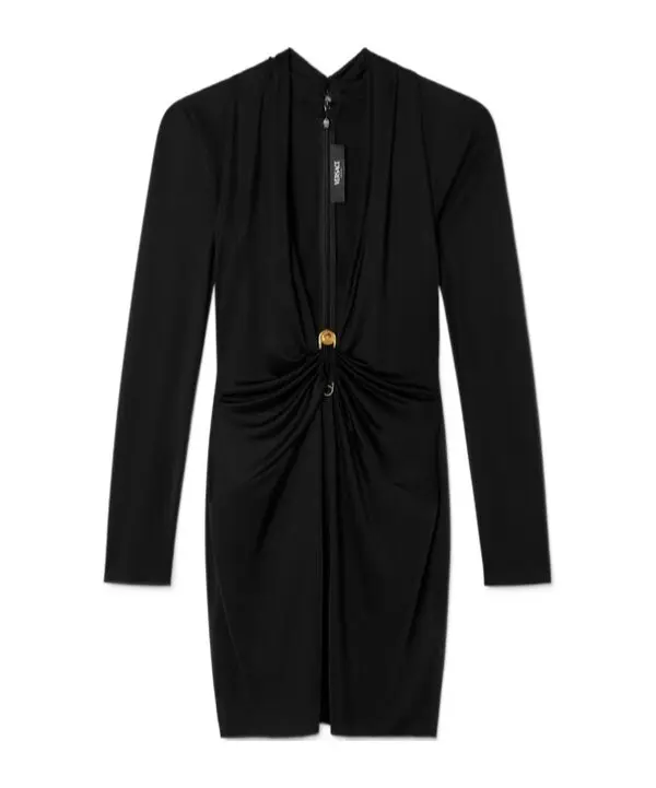 Versace Long-sleeved V-neck Mini Dress With Safety Pin Detail