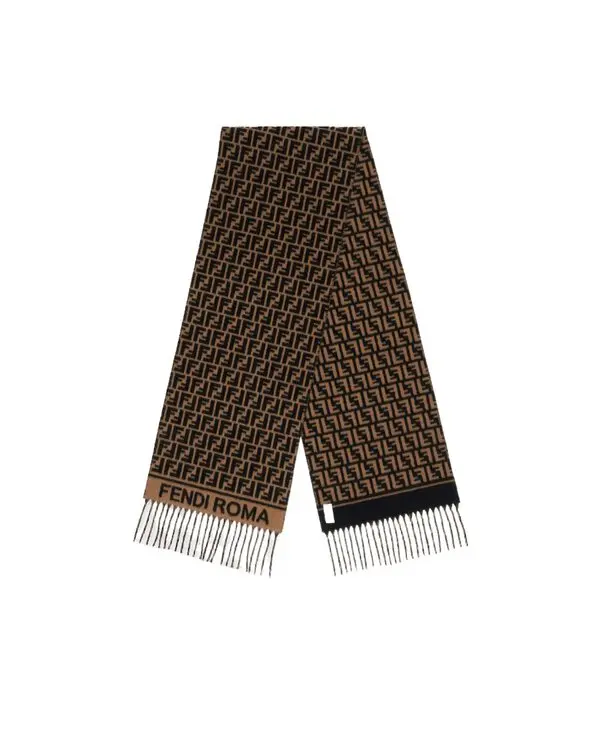 Fendi Ff Jacquard Fringed Scarf - Black