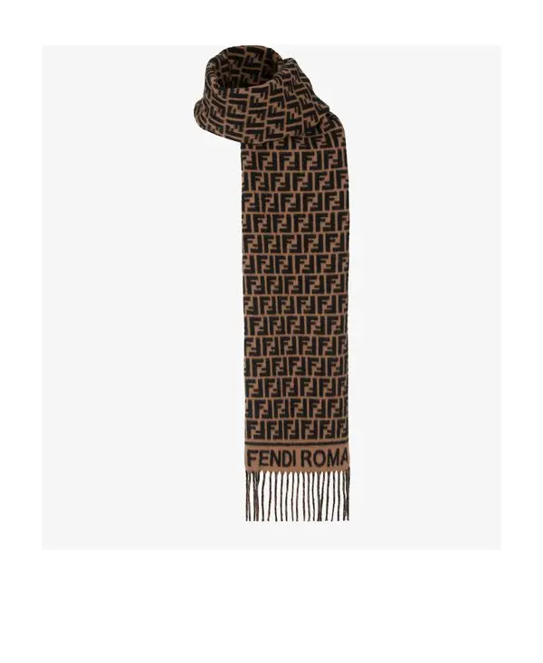Fendi Ff Jacquard Fringed Scarf - Black