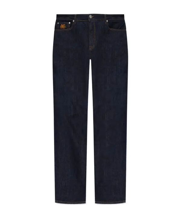 Etro Five-pocket Jeans With Embroidered Pegasus Logo - Navy Blue