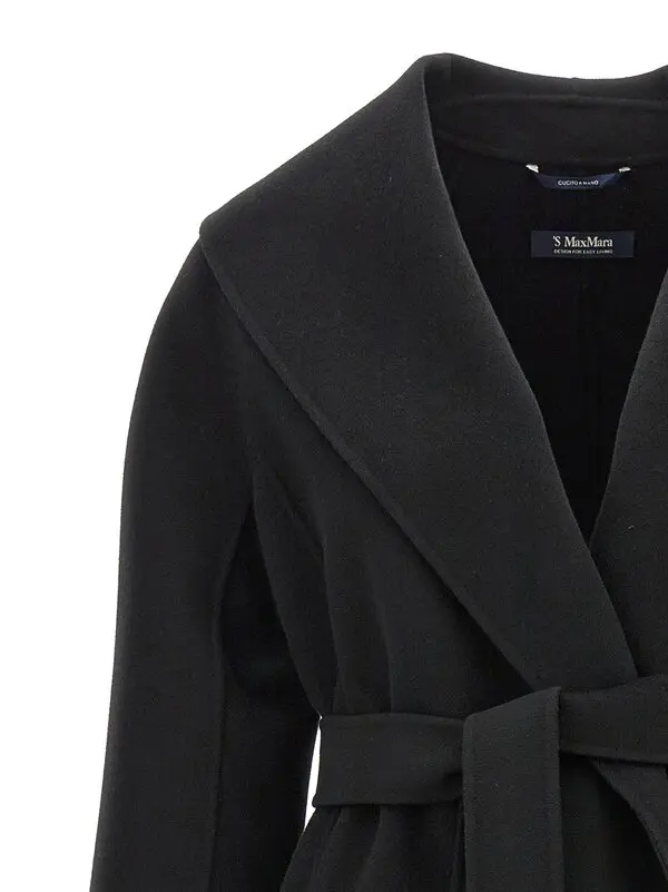 Max Mara Belted Long-sleeved Coat - Black