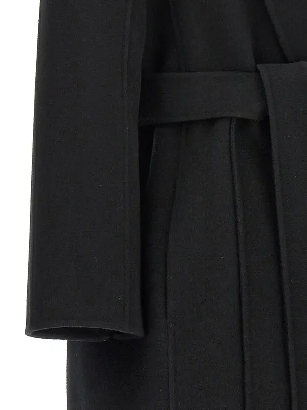 Max Mara Belted Long-sleeved Coat - Black