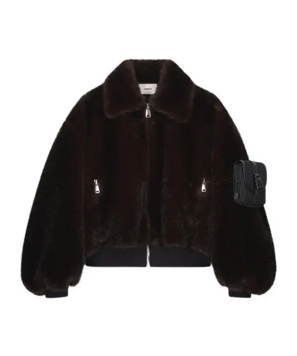 Coperni Faux Fur Bomber Jacket - Black