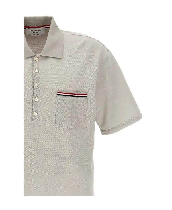 Thom Browne Logo Patch Stripe-detailed Polo Shirt