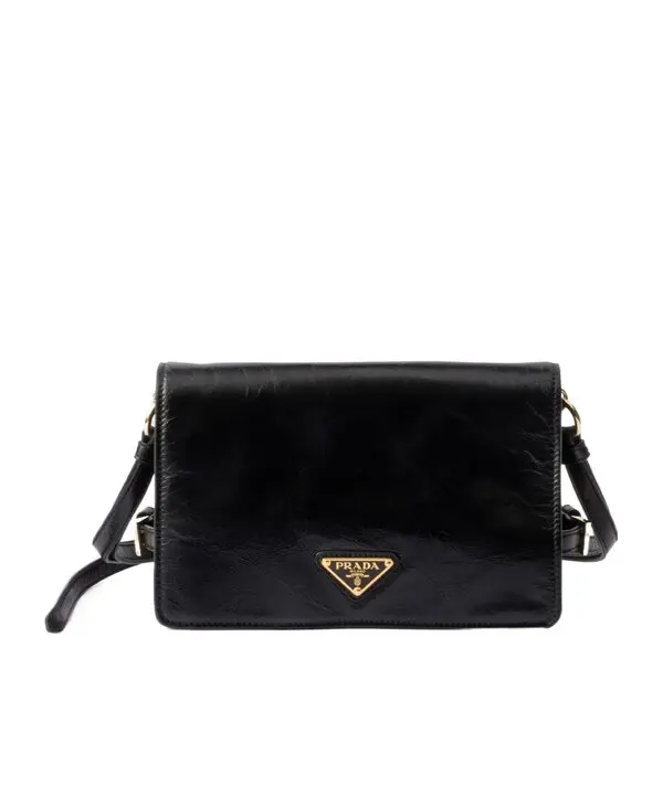 Prada Logo Plaque Foldover Top Shoulder Bag