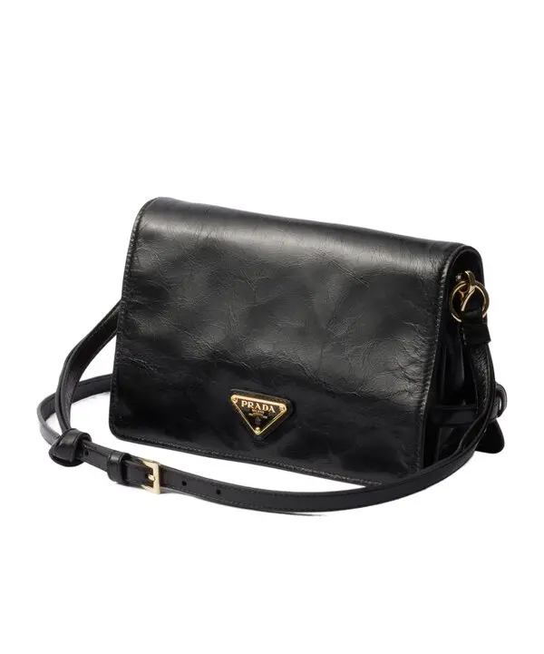 Prada Logo Plaque Foldover Top Shoulder Bag