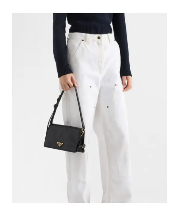 Prada Logo Plaque Foldover Top Shoulder Bag