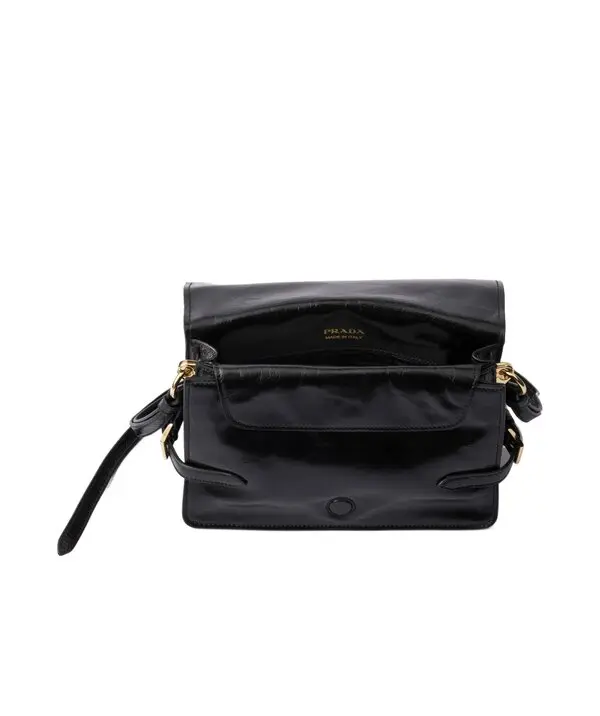 Prada Logo Plaque Foldover Top Shoulder Bag