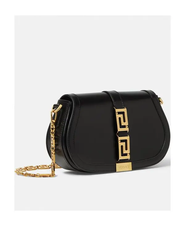 Versace Greca Fold-over Crossbody Bag - Black