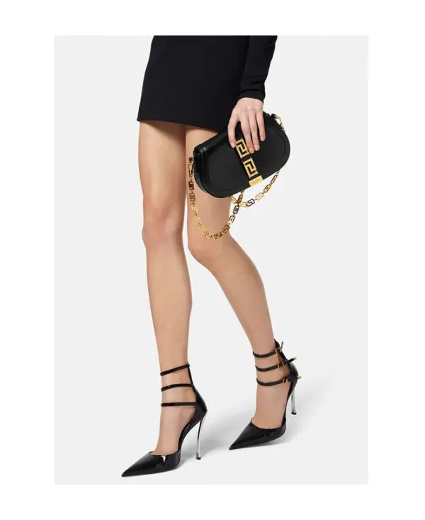 Versace Greca Fold-over Crossbody Bag - Black