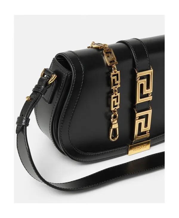 Versace Greca Fold-over Crossbody Bag - Black