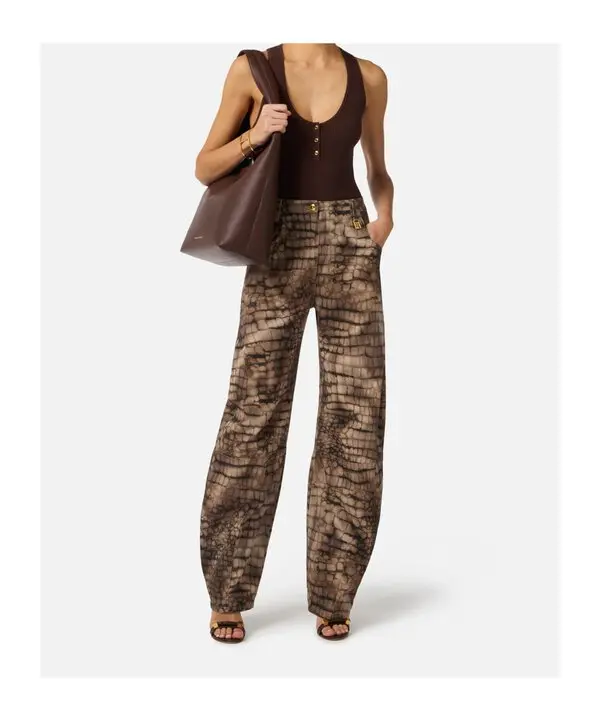 Elisabetta Franchi Alligator Print Wide-leg Trousers