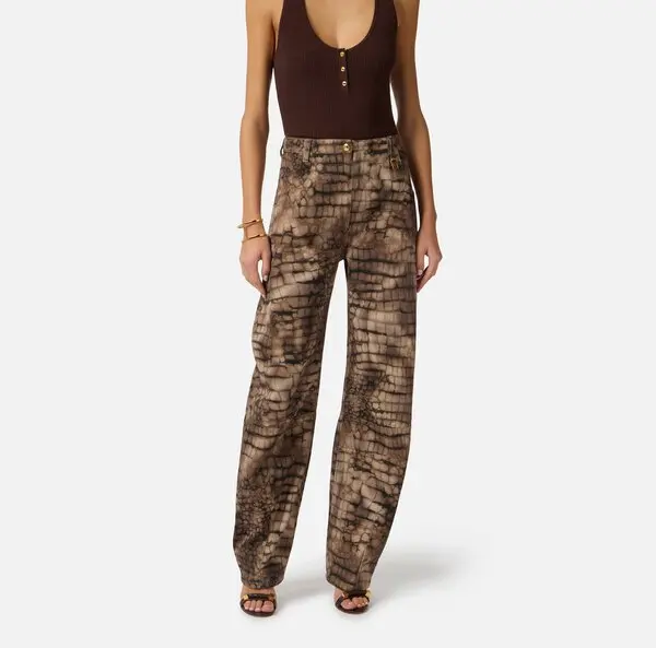 Elisabetta Franchi Alligator Print Wide-leg Trousers