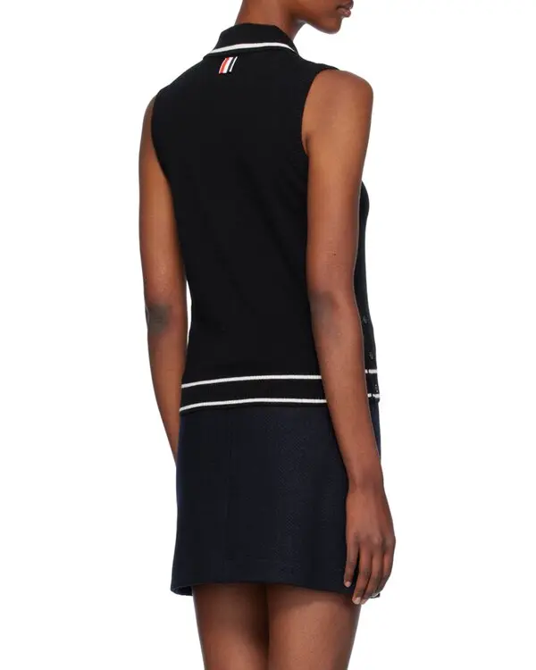 Thom Browne Sleeveless Embroidered Polo Top
