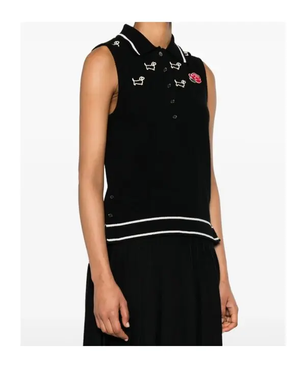 Thom Browne Sleeveless Embroidered Polo Top