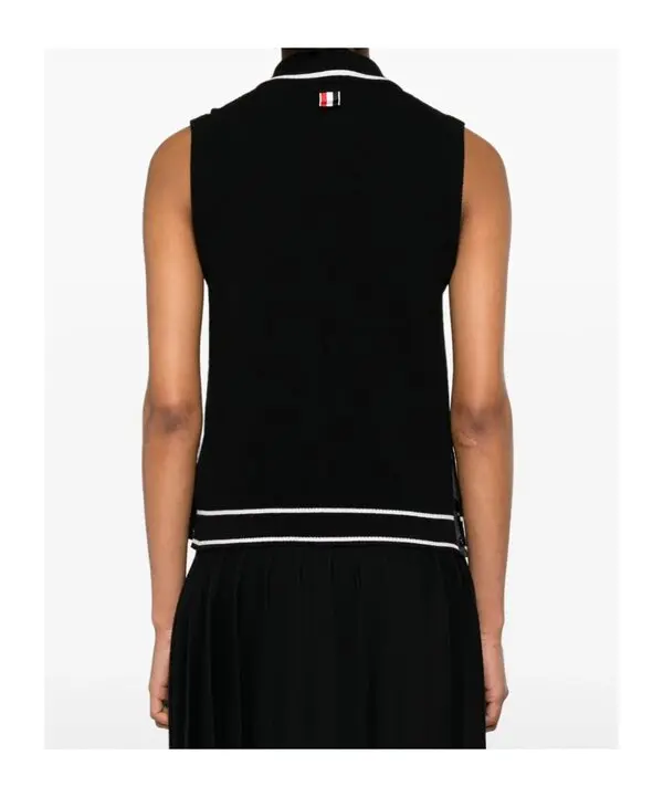 Thom Browne Sleeveless Embroidered Polo Top