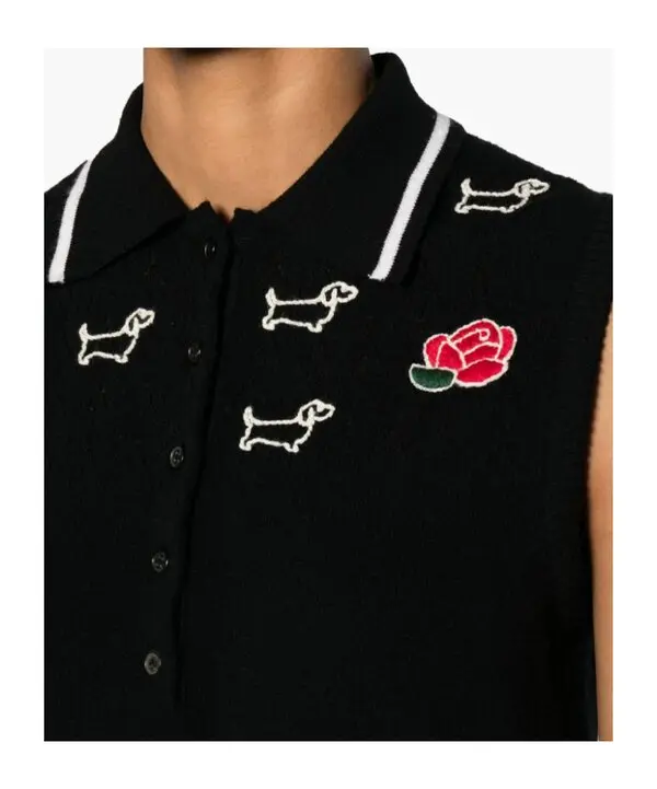 Thom Browne Sleeveless Embroidered Polo Top