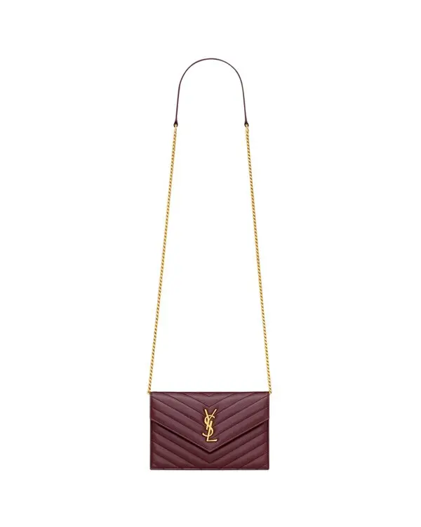 Saint Laurent Cassandre Envelope Chain Wallet In Lambskin - Red