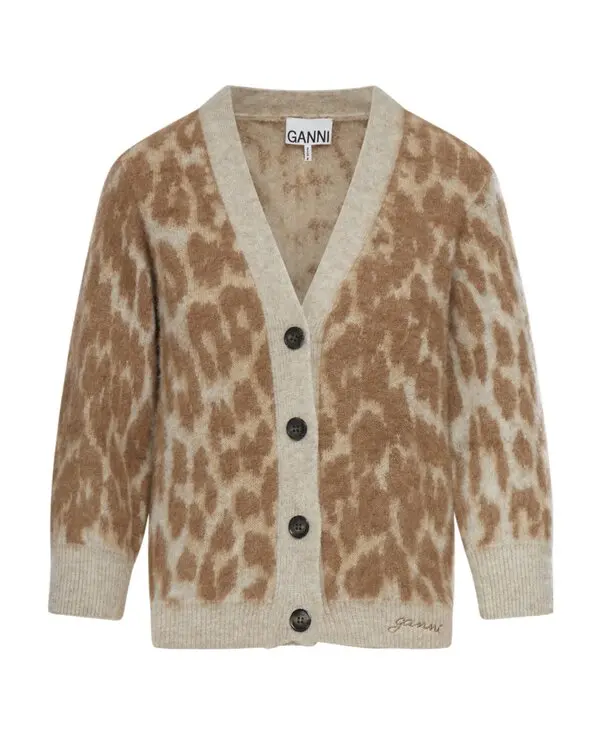 GANNI Leopard Jacquard Knitted Cardigan - Brown
