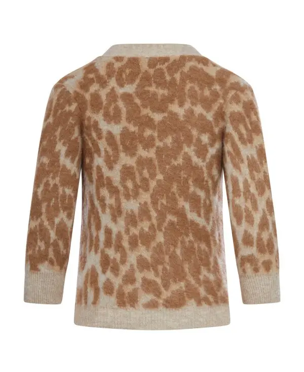 GANNI Leopard Jacquard Knitted Cardigan - Brown