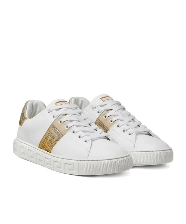 Versace Greca Embellished Lace-up Sneakers - White