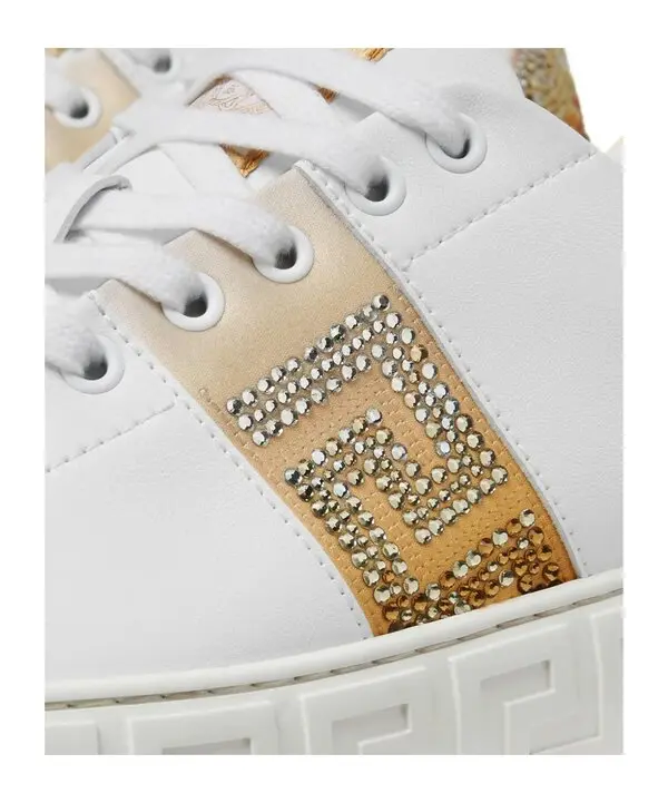 Versace Greca Embellished Lace-up Sneakers - White