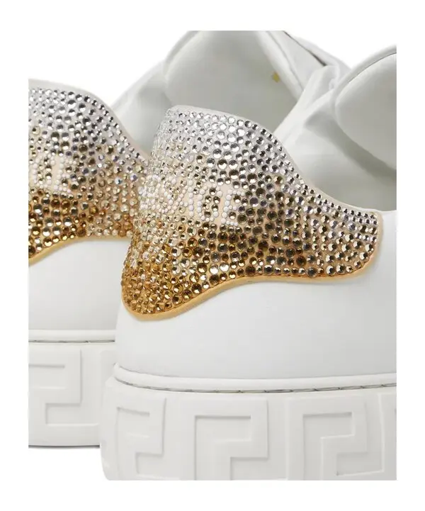 Versace Greca Embellished Lace-up Sneakers - White