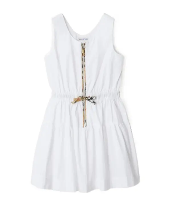 Burberry Check Trim Cotton Dress - White
