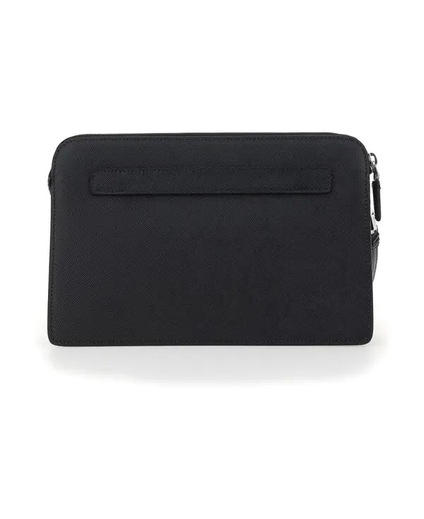 Prada Saffiano Leather Clutch Bag With Logo Plaque