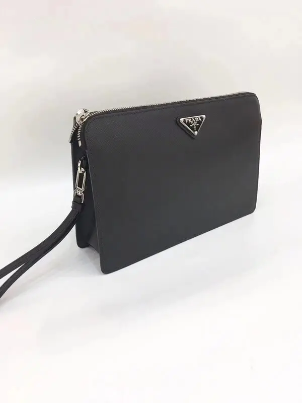 Prada Saffiano Leather Clutch Bag With Logo Plaque