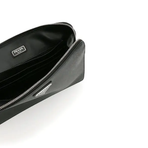 Prada Saffiano Leather Clutch Bag With Logo Plaque