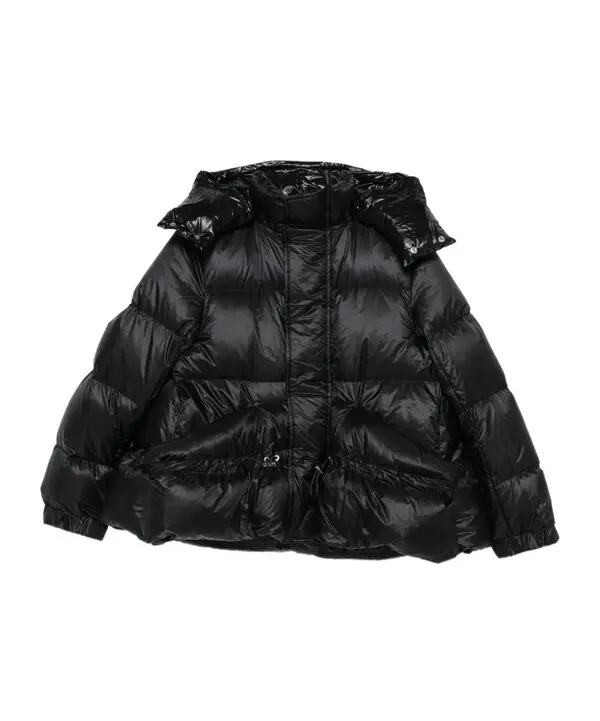 Sacai Hooded Puffer Jacket With Quilted Stitching And Drawstring Hem - Black