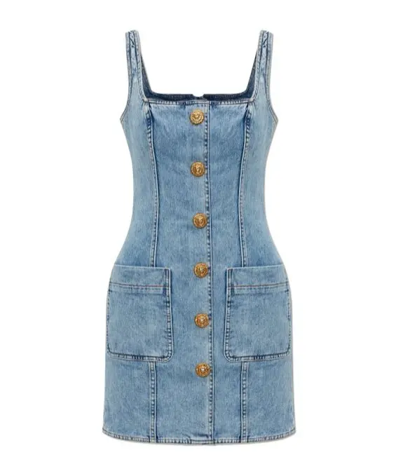 Balmain Button-front Denim Mini Dress