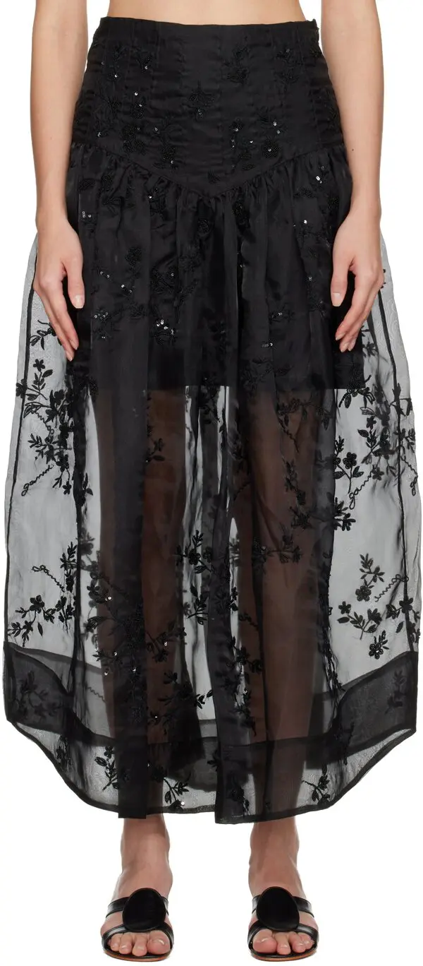 GANNI Embellished Organza Midi Skirt
