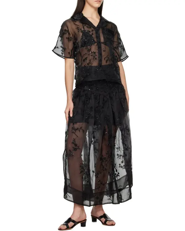 GANNI Embellished Organza Midi Skirt