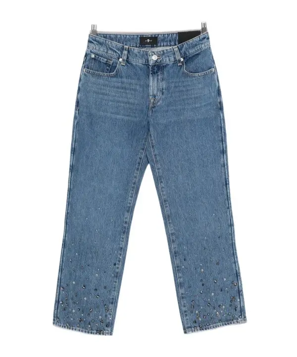 7 For All Mankind Embellished Straight Leg Jeans - Blue