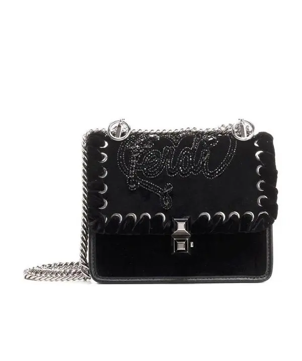Fendi Kan I Logo Embellished Shoulder Bag - Black