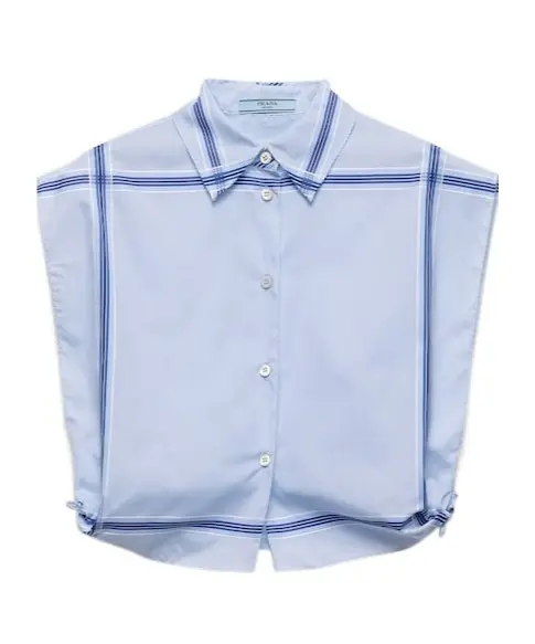 Prada Cropped Checked Cotton Shirt With Embroidered Logo