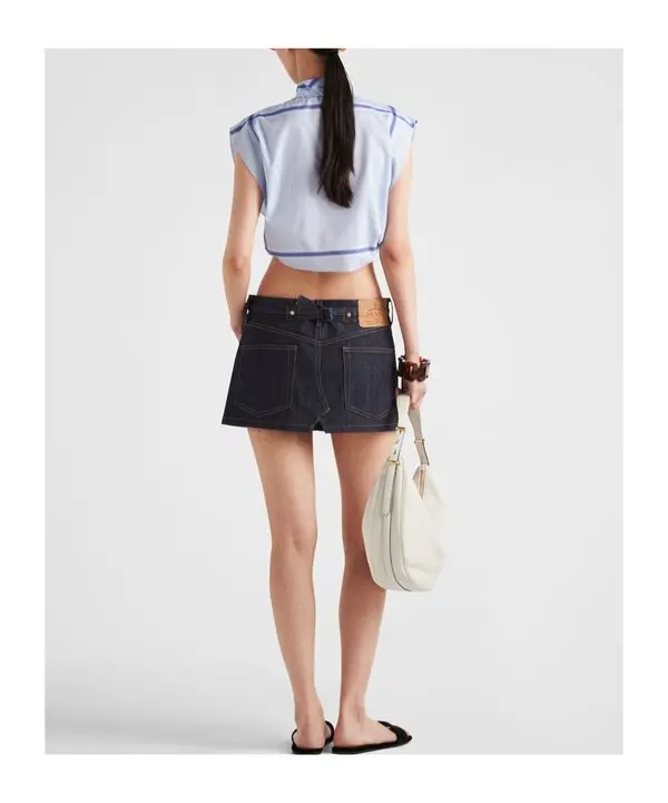 Prada Cropped Checked Cotton Shirt With Embroidered Logo