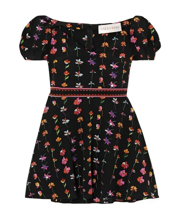 Valentino Garavani Floral Print V-neck Mini Dress