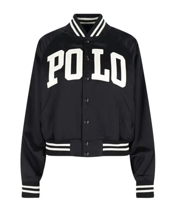 Polo Ralph Lauren Logo Buttoned Bomber Jacket - Black
