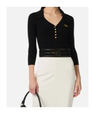 Elisabetta Franchi Micro-braided Knit Polo Shirt