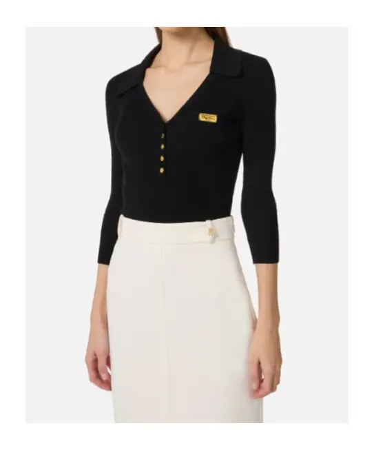 Elisabetta Franchi Micro-braided Knit Polo Shirt
