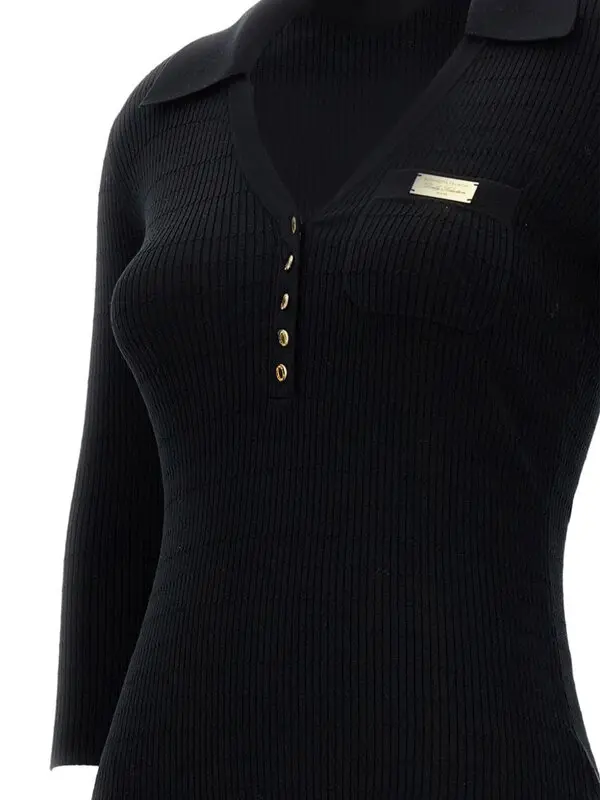 Elisabetta Franchi Micro-braided Knit Polo Shirt