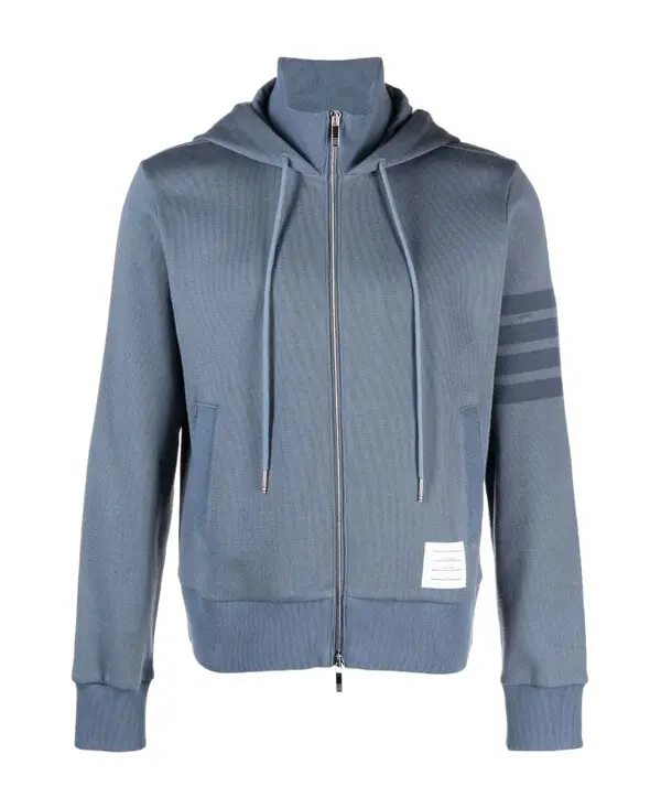 Thom Browne Cotton Zip-up Hoodie With Drawstring - Dark Blue