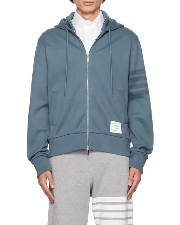 Thom Browne Cotton Zip-up Hoodie With Drawstring - Dark Blue