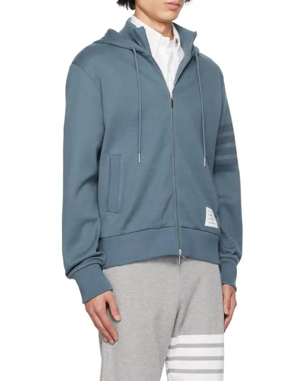 Thom Browne Cotton Zip-up Hoodie With Drawstring - Dark Blue
