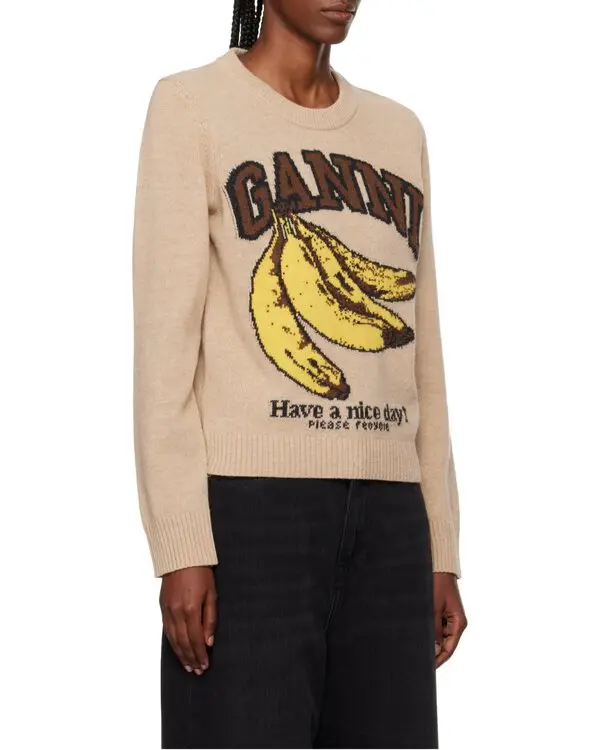 GANNI Banana Intarsia Knit Crewneck Jumper