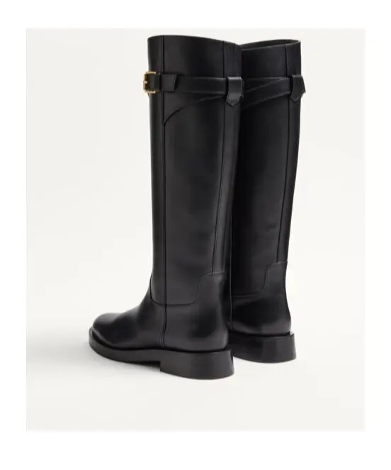 Valentino Garavani Logo Plaque Buckle Detailed Knee High Boots